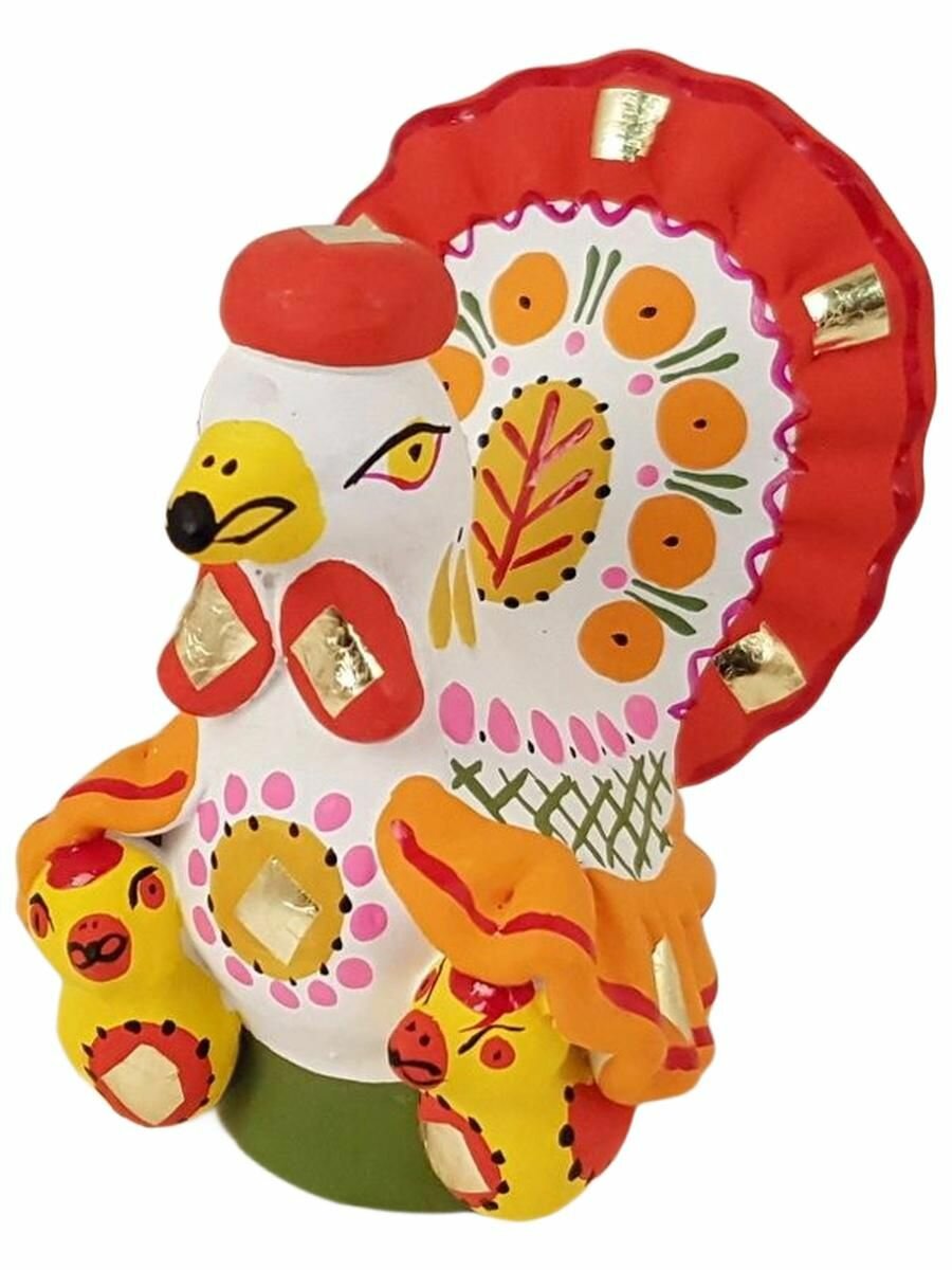 Курочка с цыплятами №1, Дымковская глиняная игрушка, ручная авторская работа