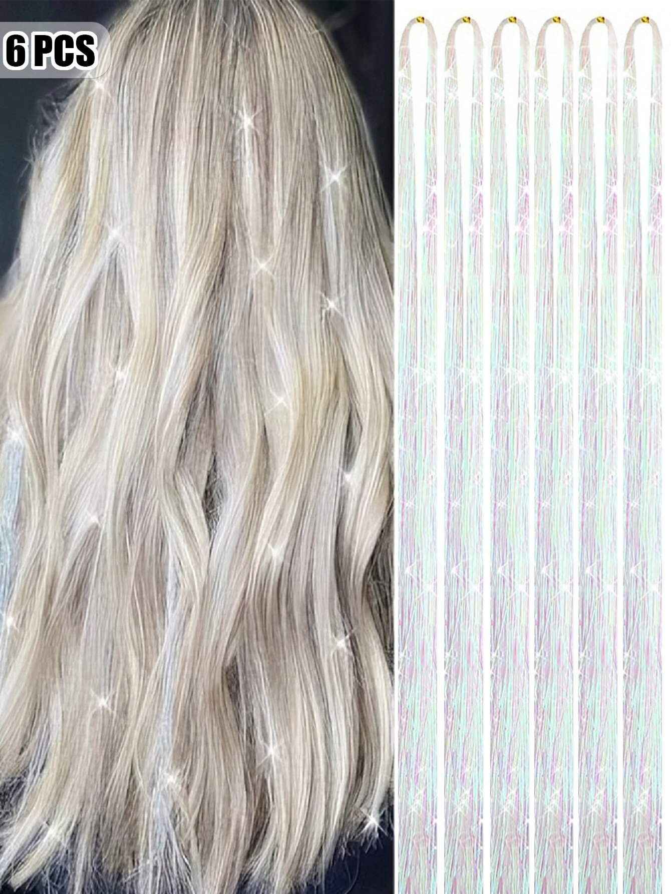 Набор для наращивания белых волос из 6 частей