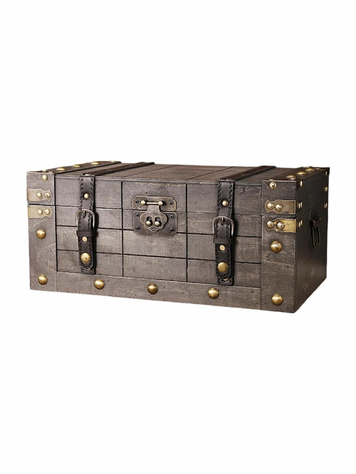 (1 шт.) Большой деревянный сундук для хранения с замком - декор, реквизит