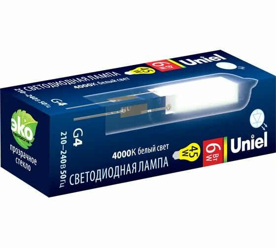 Светодиодная лампа Uniel 220, 6W, 4000K, G4, CL