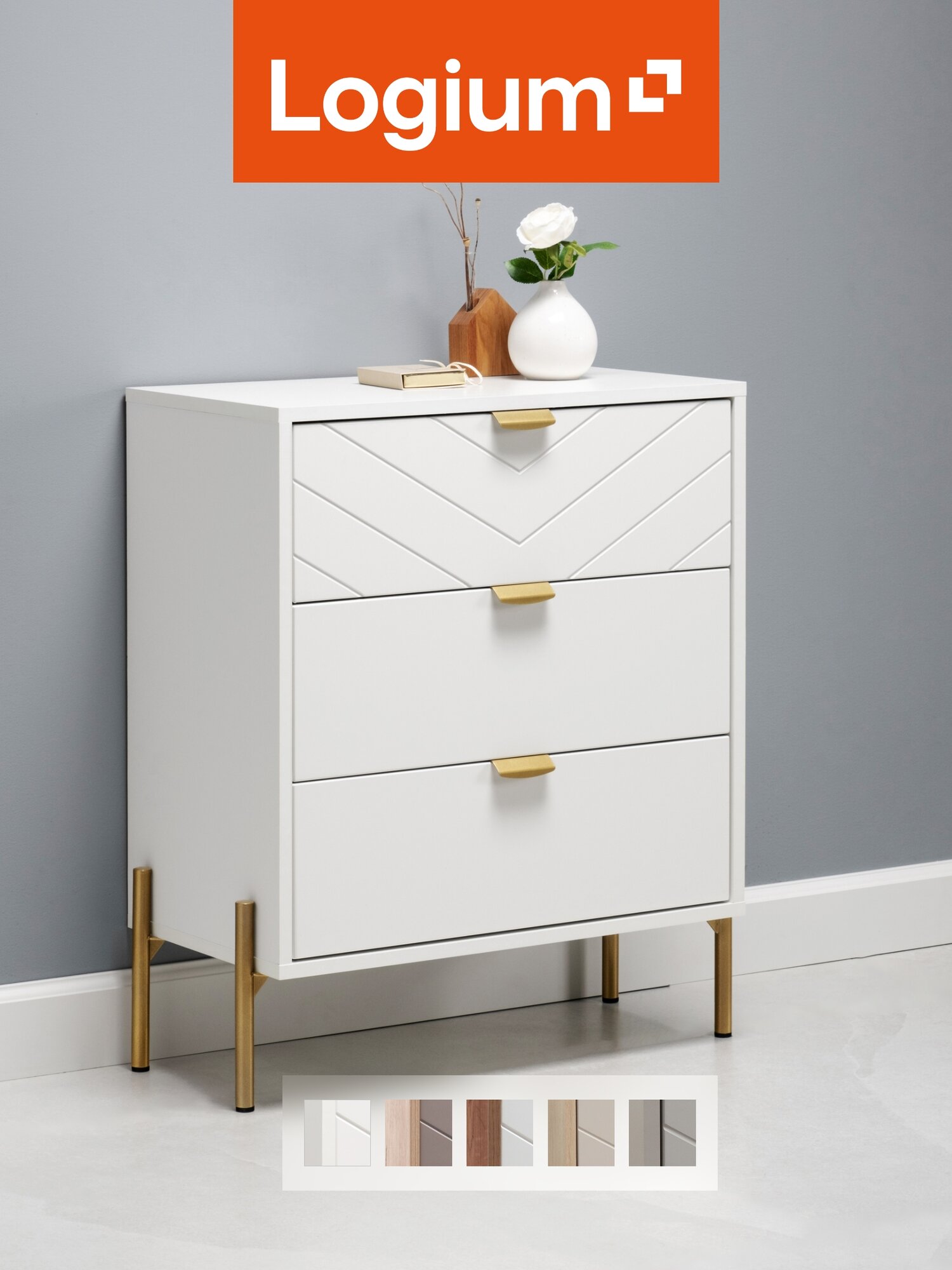 Комод деревянный белый для вещей с ящиками Венеция 16.229.03, Белый PE шагрень, белая шагрень