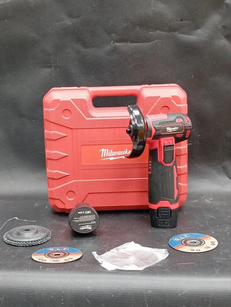 Мини УШМ 18В 75 мм, с двумя аккумуляторами Li-Ion 2000мАч, зарядное устройство