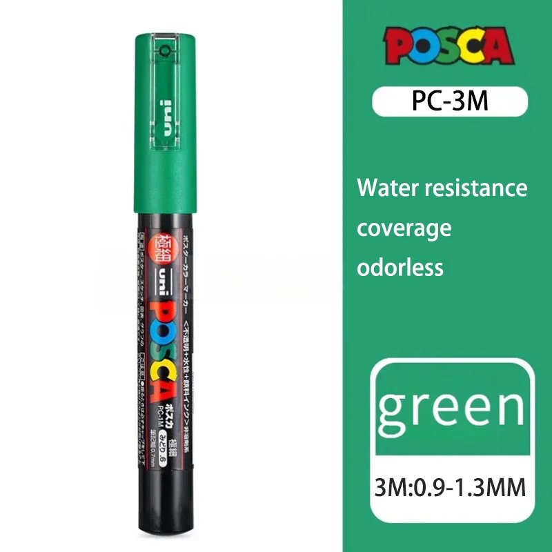 Маркеры Uni Posca PC-1M акриловые Зеленый, PC-3M Green