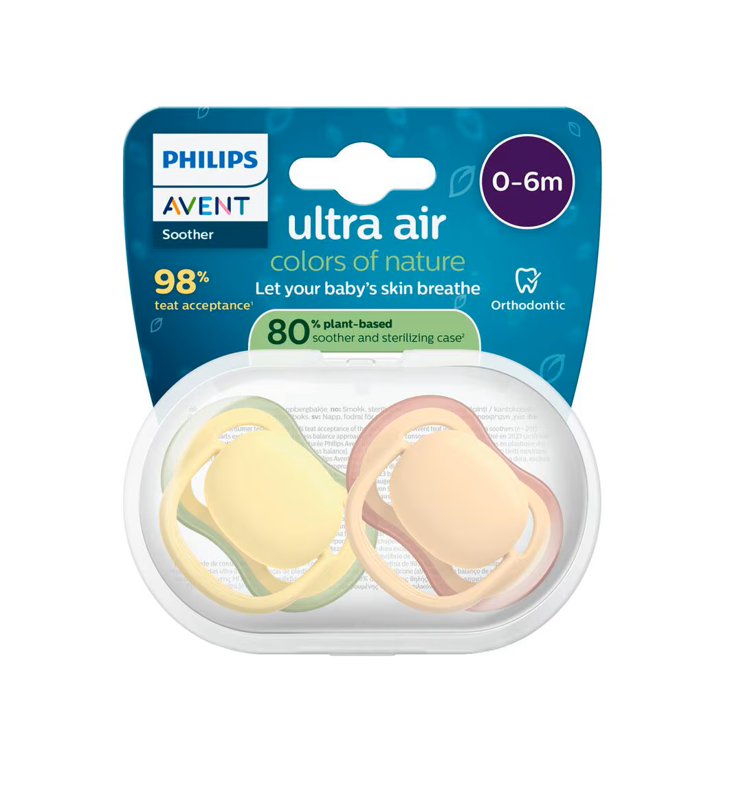 Пустышка Philips Avent Ultra Air SCF087/07 0-6 мес, желтый/оранжевый, 2 шт