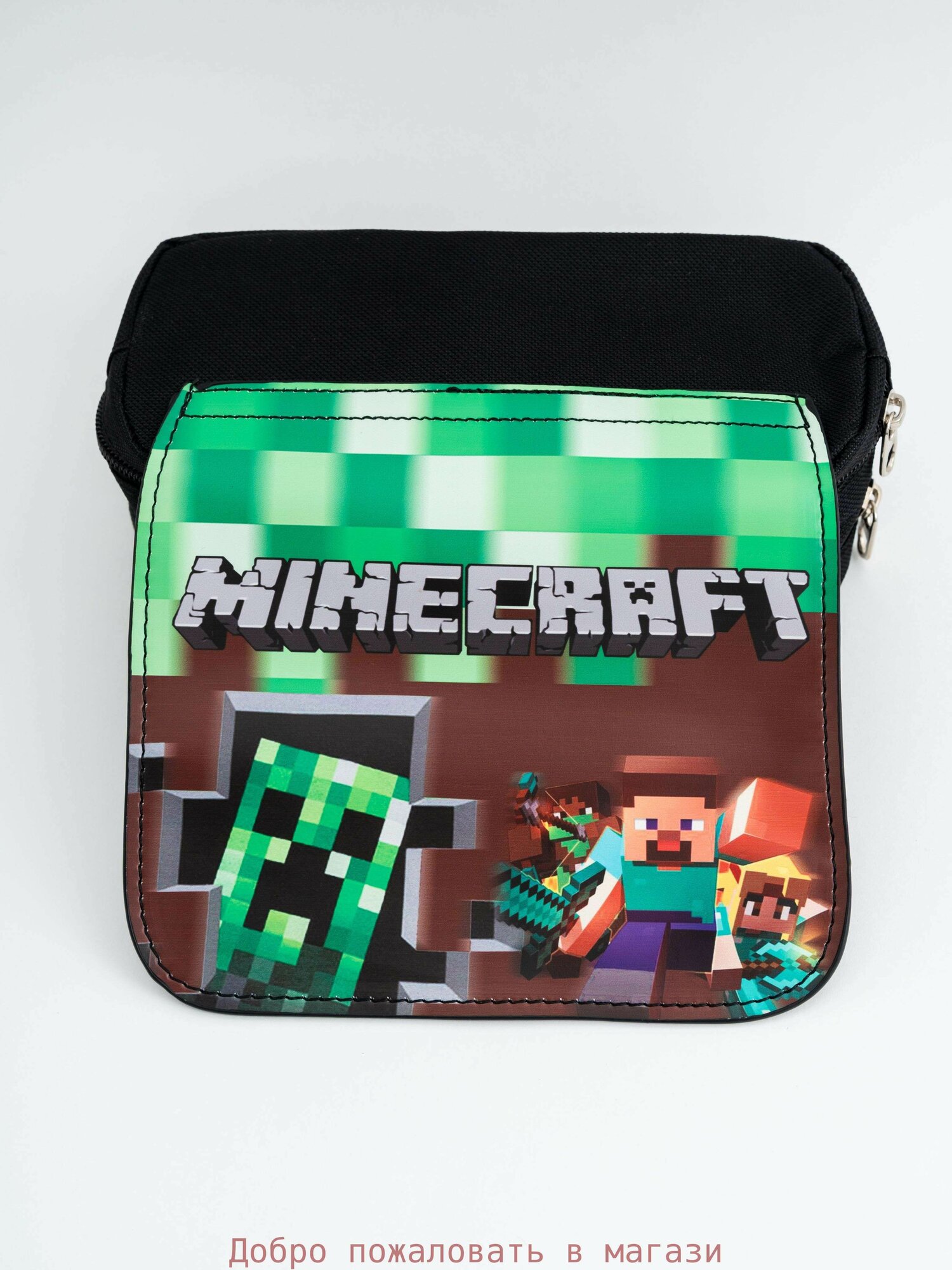 Пенал школьный для мальчиков и девочек Minecraft, зеленый, игровой принт, удобный для хранения канцелярии — фото 1