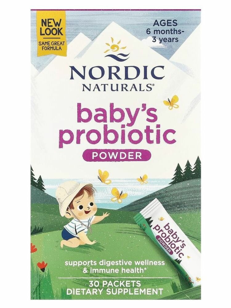 Порошок с пробиотиками для детей, от 6 месяцев до 3 лет, 30 пакетиков по 1,45 г (0,05 унции), Nordic Naturals