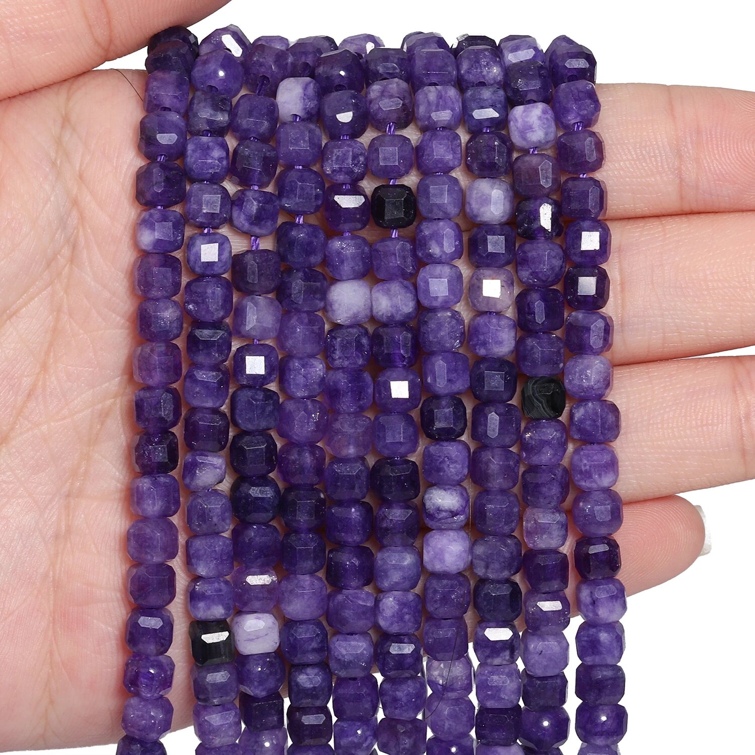 Кубические бусины Куою 5 мм, амазонит, аметист, апатит, Фиолетовый, 5mm about 61pcs, Purple jade
