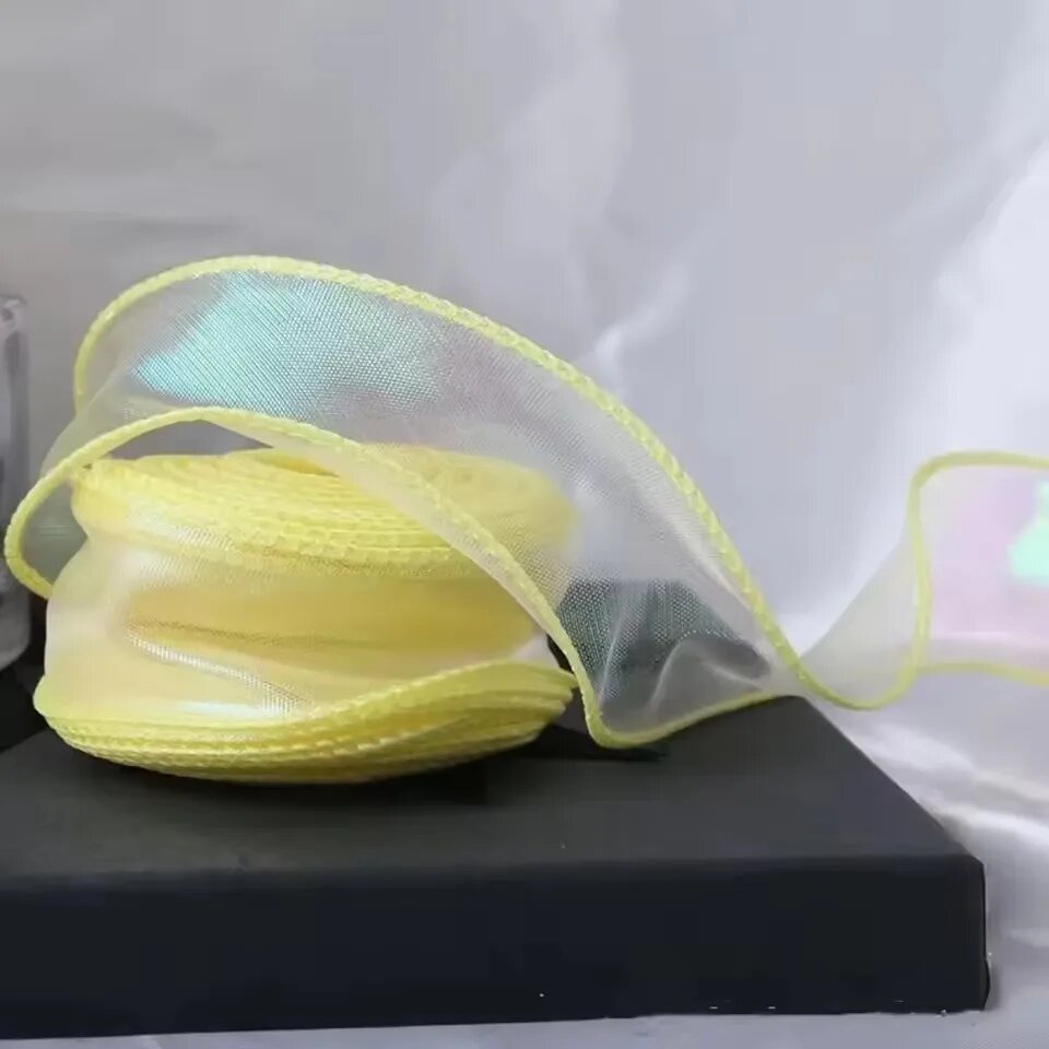 Шелковая атласная лента органза 10 ярдов Светло-желтый, yellow