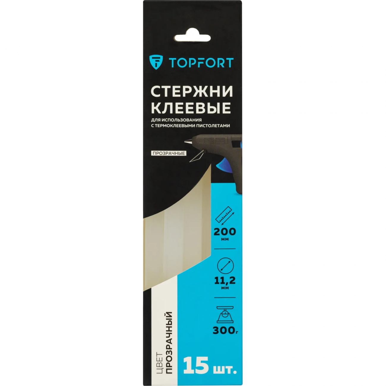 Стержни клеевые прозрачные 11x200, упаковка 15 штук, Topfort 2128933