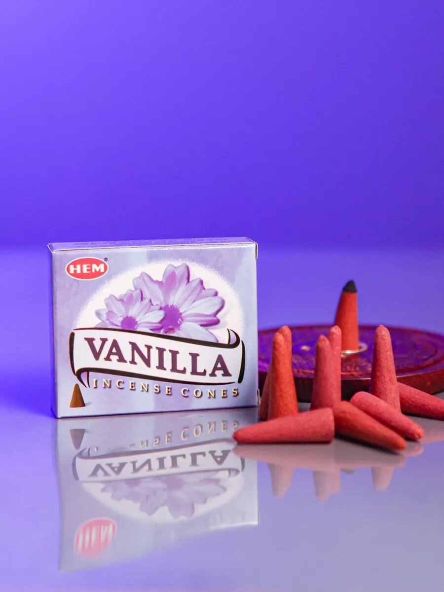 Индийские благовония HEM "VANILLA" (Ваниль), 10 конусов для дома