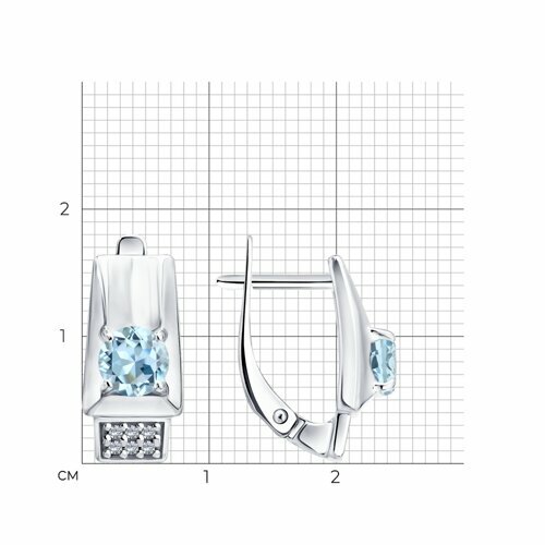 Серьги серебро, 925 проба, родирование, топаз, фианит, длина 1.6 см, , голубой — фото 1
