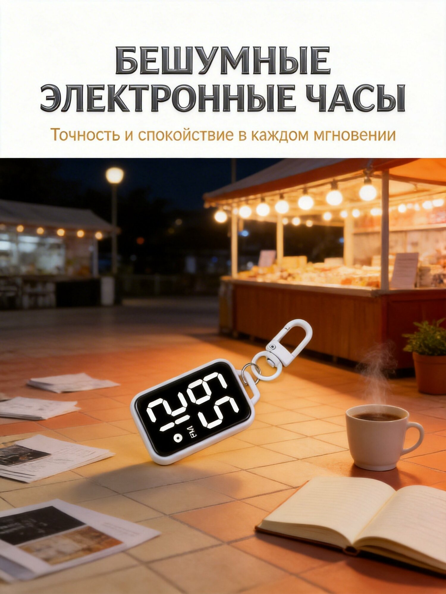Бесшумные электронные часы с крупным дисплеем для студентов, светодиодный брелок-подвеска на рюкзак и ключи из пластика