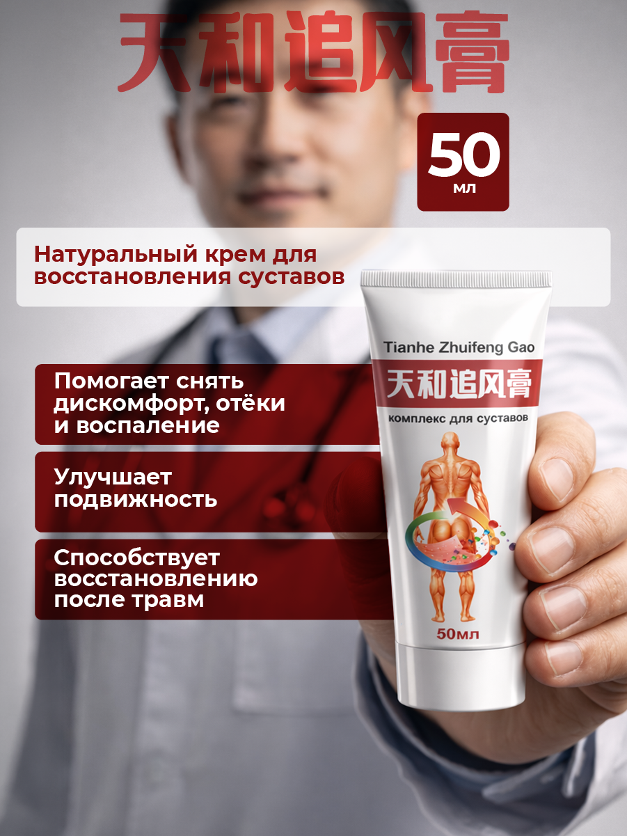 Крем от дискомфорта в суставах Tianhe Zhuifeng Gao (Тяньхэ Чжуйфэн Гао), туба, 50 мл