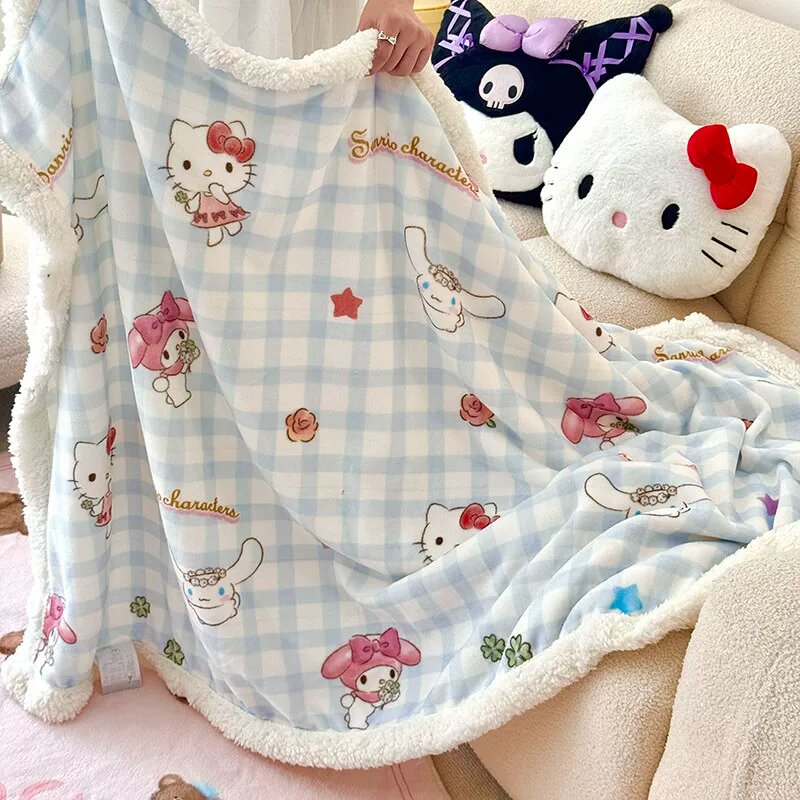 Зимний утолщенный пододеяльник из молочного кораллового флиса Hello Kitty, односпальный, двусторонний, из овечьего