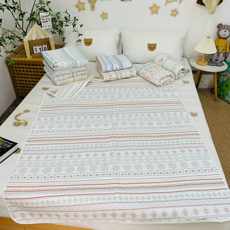 Pure Cotton Six-Layer Soft Cooling Mat Gauze Bed Sheet for Babies, Sweat-Absorbent, Breathable, Suitable for