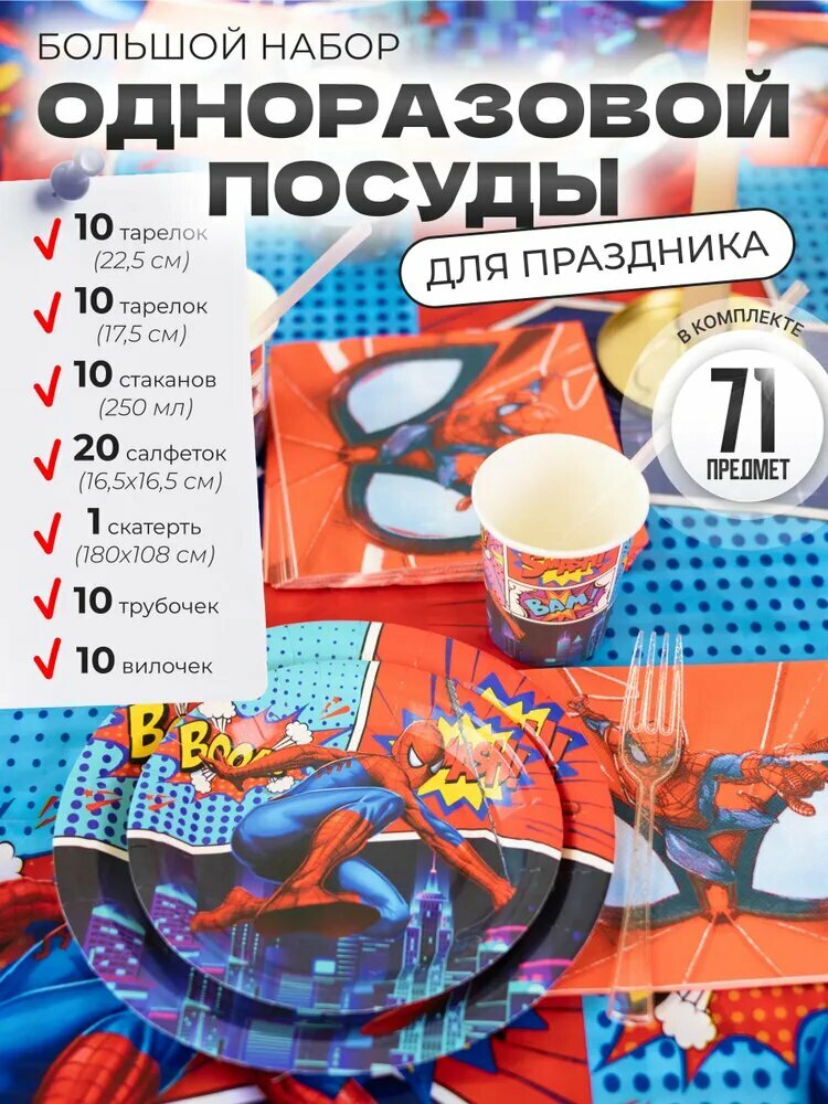 Набор одноразовой посуды для праздника с рисунком Человек паук