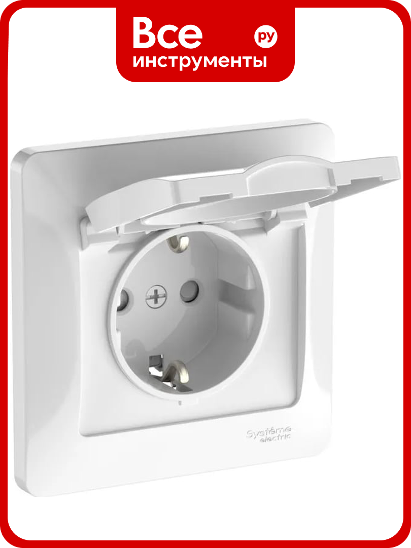 Розетка Systeme Electric Glossa GSL000146S, с заземлением, белая, 16A, IP20