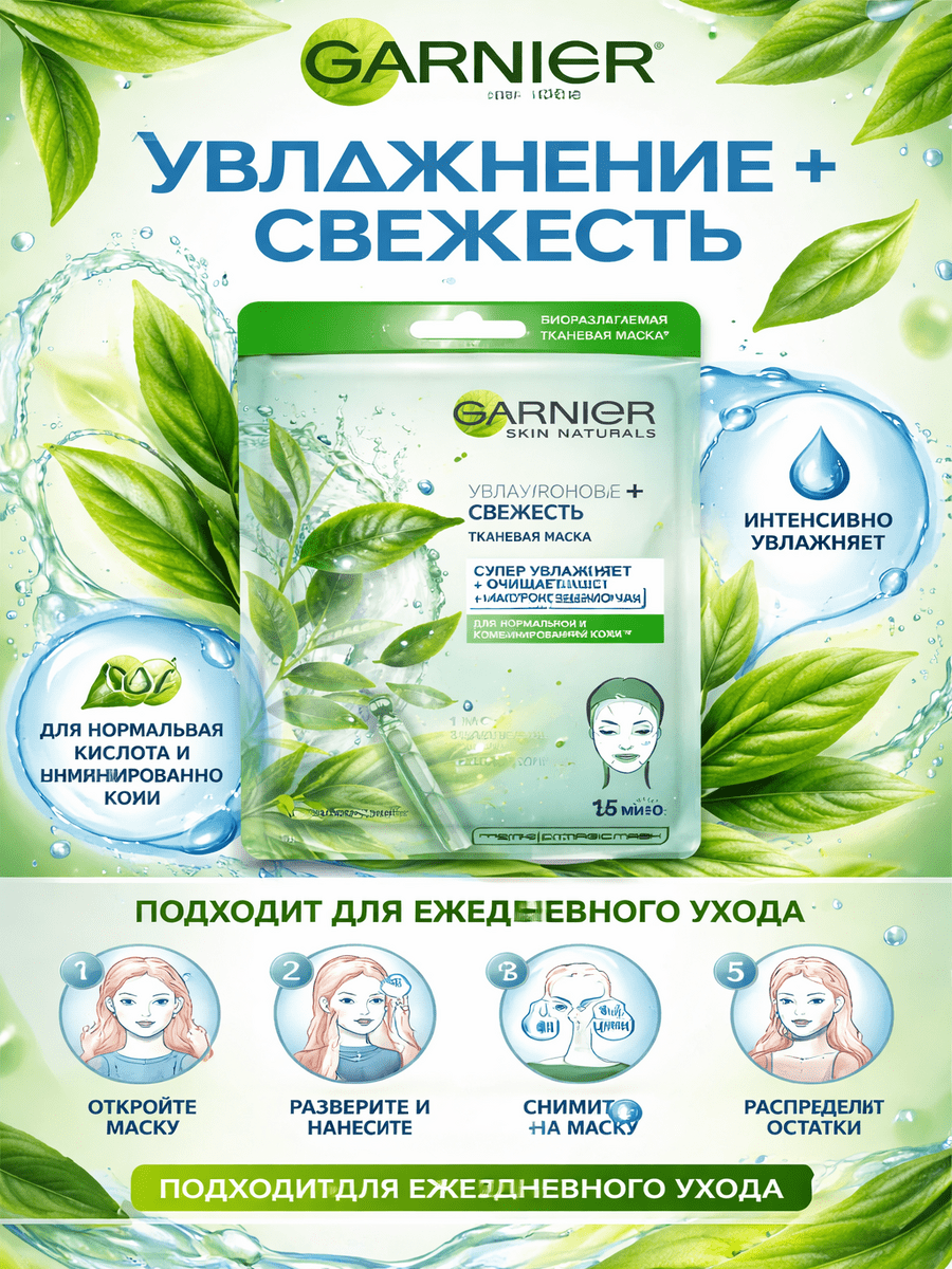 Маска для лица Garnier Увлажнение + свежесть тканевая, 32г