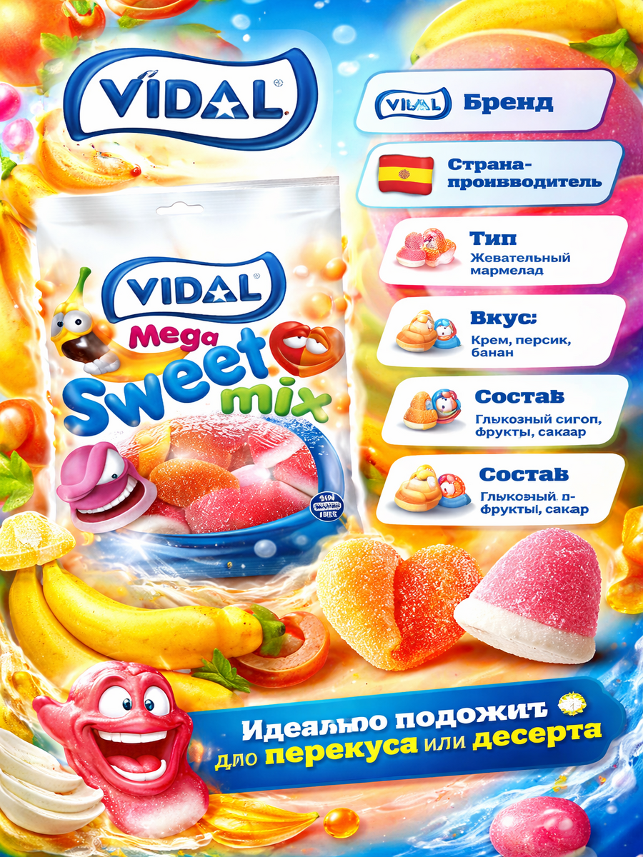 Мармелад жевательный Vidal сладкий микс, 90г