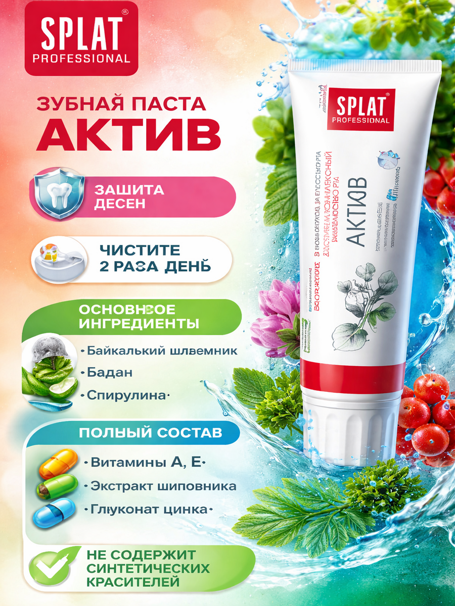 Зубная паста Splat Актив для здоровья десен и комплексного ухода за полостью рта, 130г