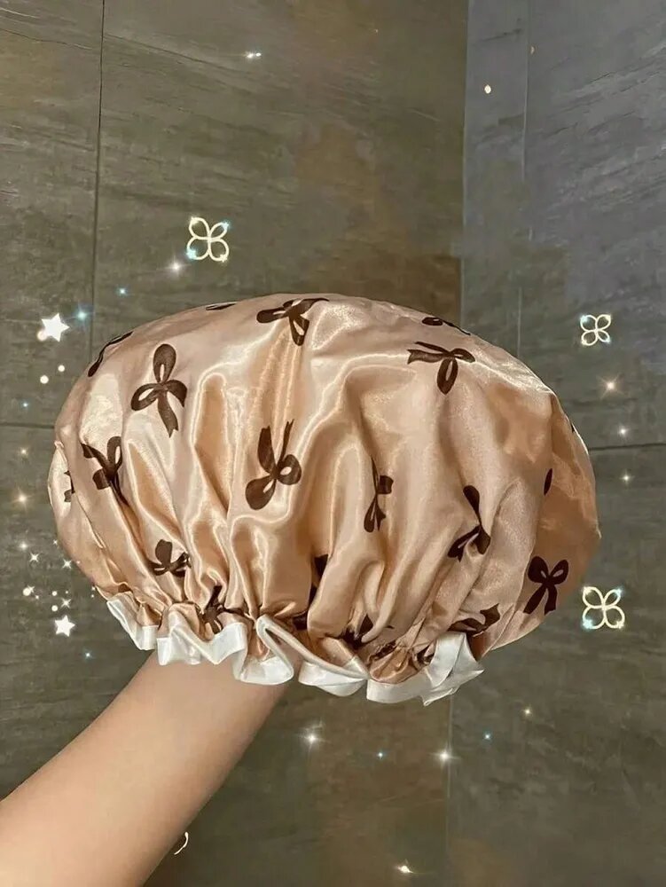 Шапочка для душа многоразовая , двухслойная, женская, водонепроницаемая для душа, бани, сауны.