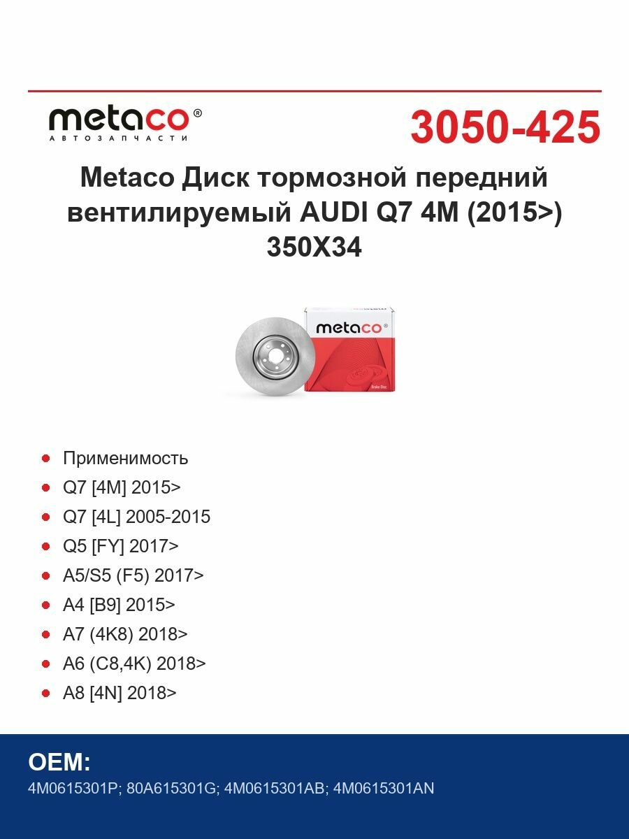 Metaco Диски тормозные передний вентилируемый AUDI Q7 4M (2015>) 350X34