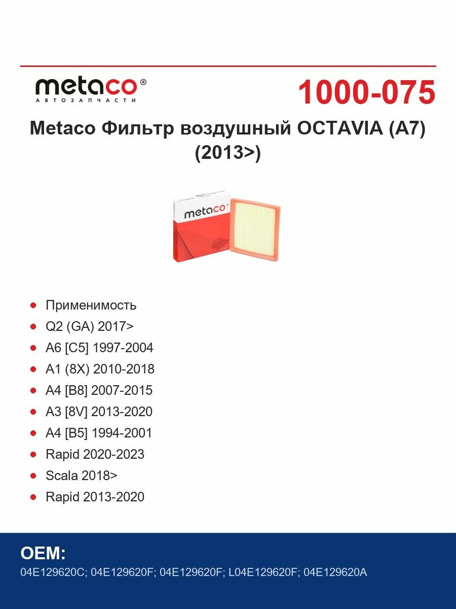 Metaco Фильтр воздушный OCTAVIA (A7) (2013>)
