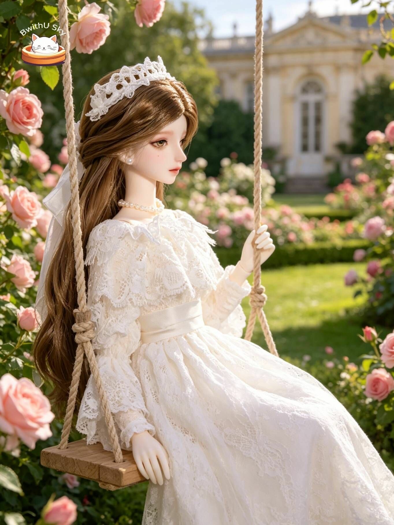 BwithUSky Opal 1/4 BJD Кукла: Коллекционный образ в белых тонах, костюм сказочной принцессы
