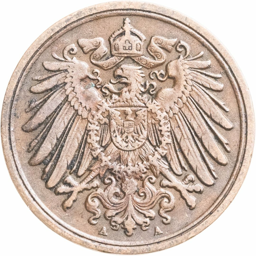 Германия 1 пфенниг pfennig 1904, знак монетного двора: "A" - Берлин, Медь, в сохранности XF
