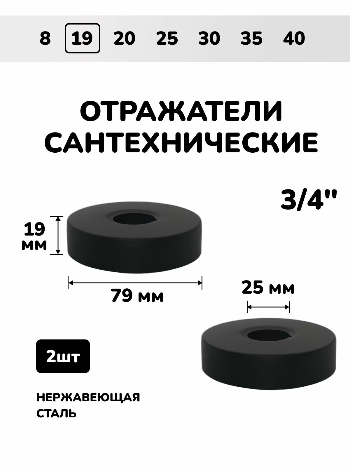 Отражатель для смесителя и полотенцесушителя сантехнический глубокий черный круглый 3/4, 2шт. накладка на смеситель декоративный отражатель для полотенцесушителя сантехнический аксессуар