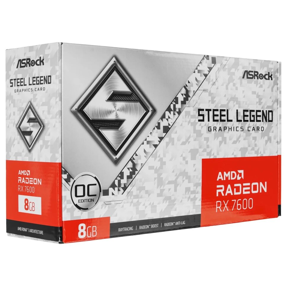 Видеокарта ASRock AMD Radeon RX 7600 Steel Legend OC [RX7600 SL 8GO], 8 ГБ, GDDR6