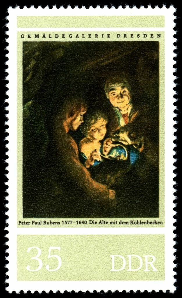 (1977-036) Марка Германия (ГДР) "Старуха с жаровней" Питер Пауль Рубенс III гашеная