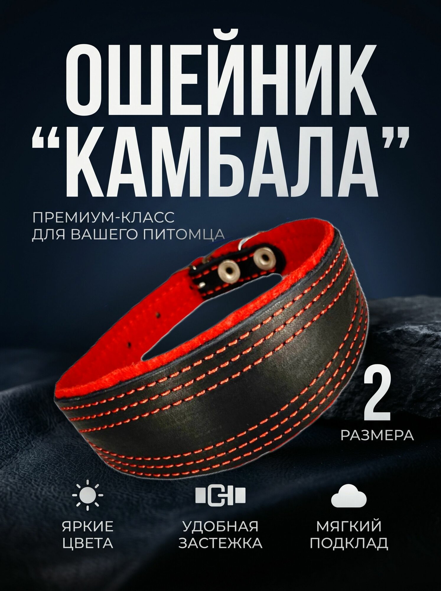 Ошейник Камбала №1 из натуральной кожи для собак/щенков мелких и средних пород