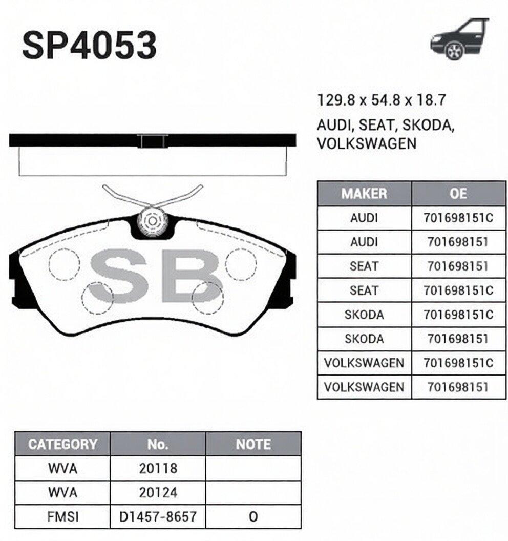 Колодки передние VW TRANSPORTER IV SP4053 Sangsin brake арт. SP4053