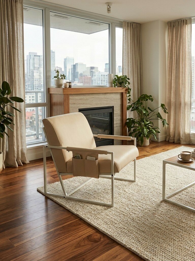 Кресло для отдыха TetChair, металлический каркас белый, экокожа, люкс модерн, кремовый