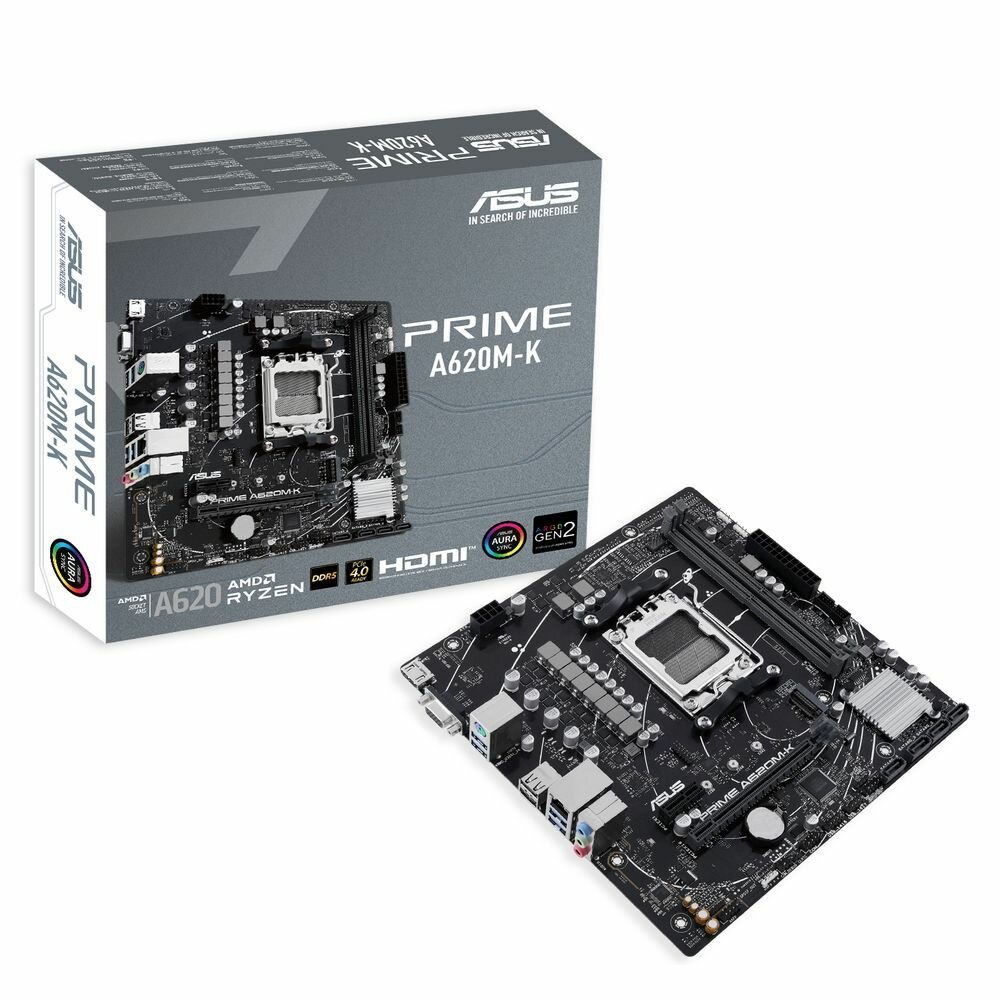 Материнская плата ASUS PRIME A620M-K/AM5, A620, USB 3.2 GEN 1, AURA, MB