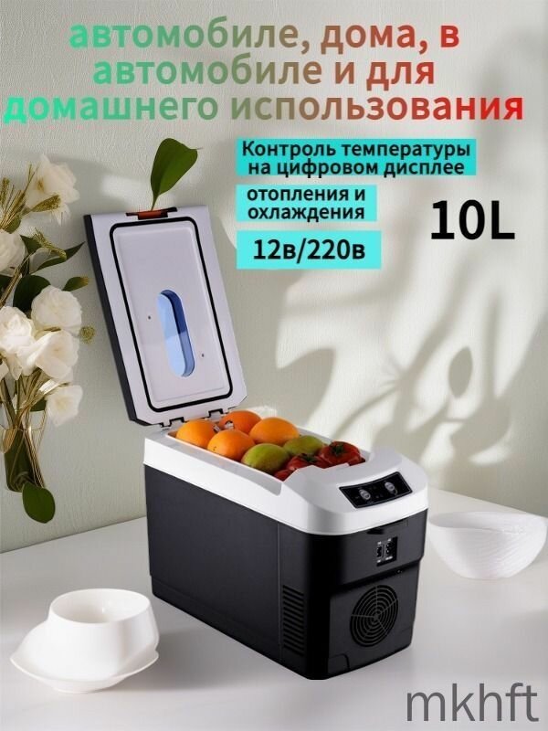 Компактный универсальный холодильник на 10 литров, питаемый от сети и прикуривателя, стильный аксессуар для дома и автомобиля