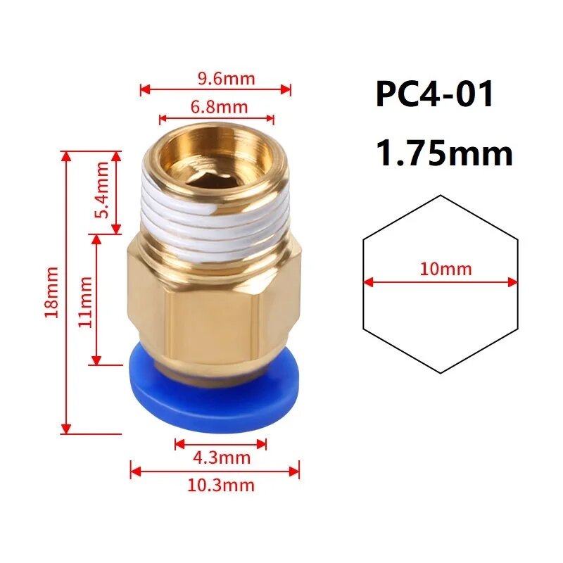 Пневматический разъем PC4-01 Blue 1.75mm
