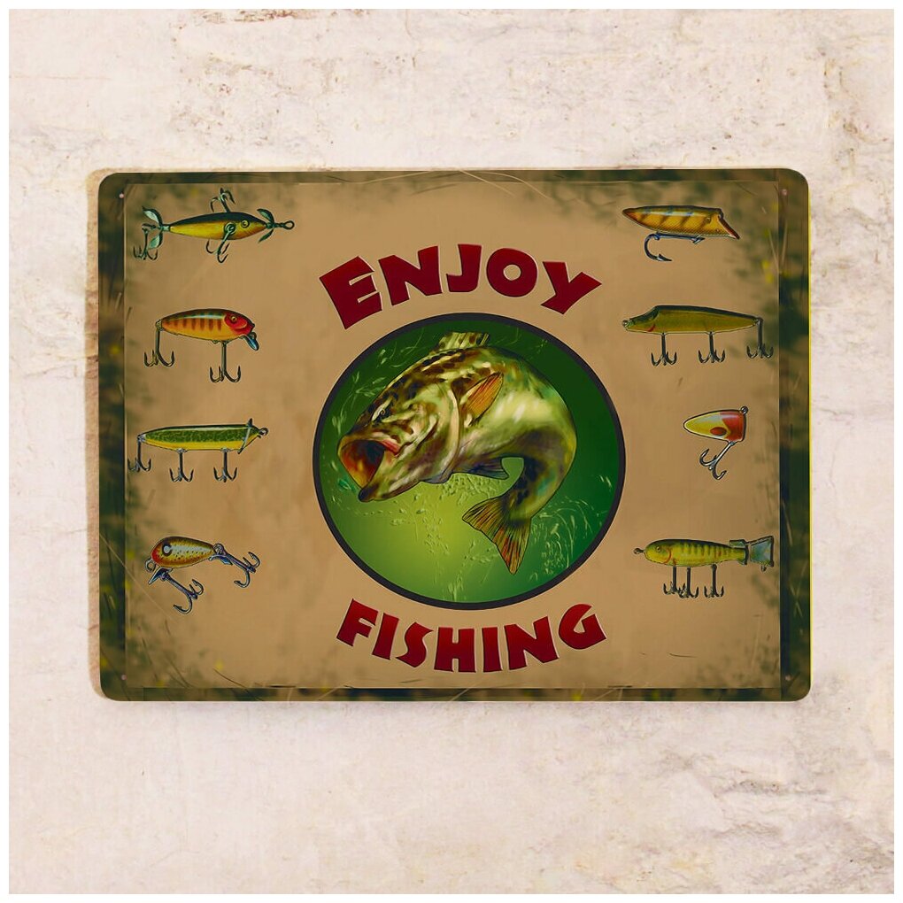Жестяная табличка Enjoy fishing, металл, 30Х40 см