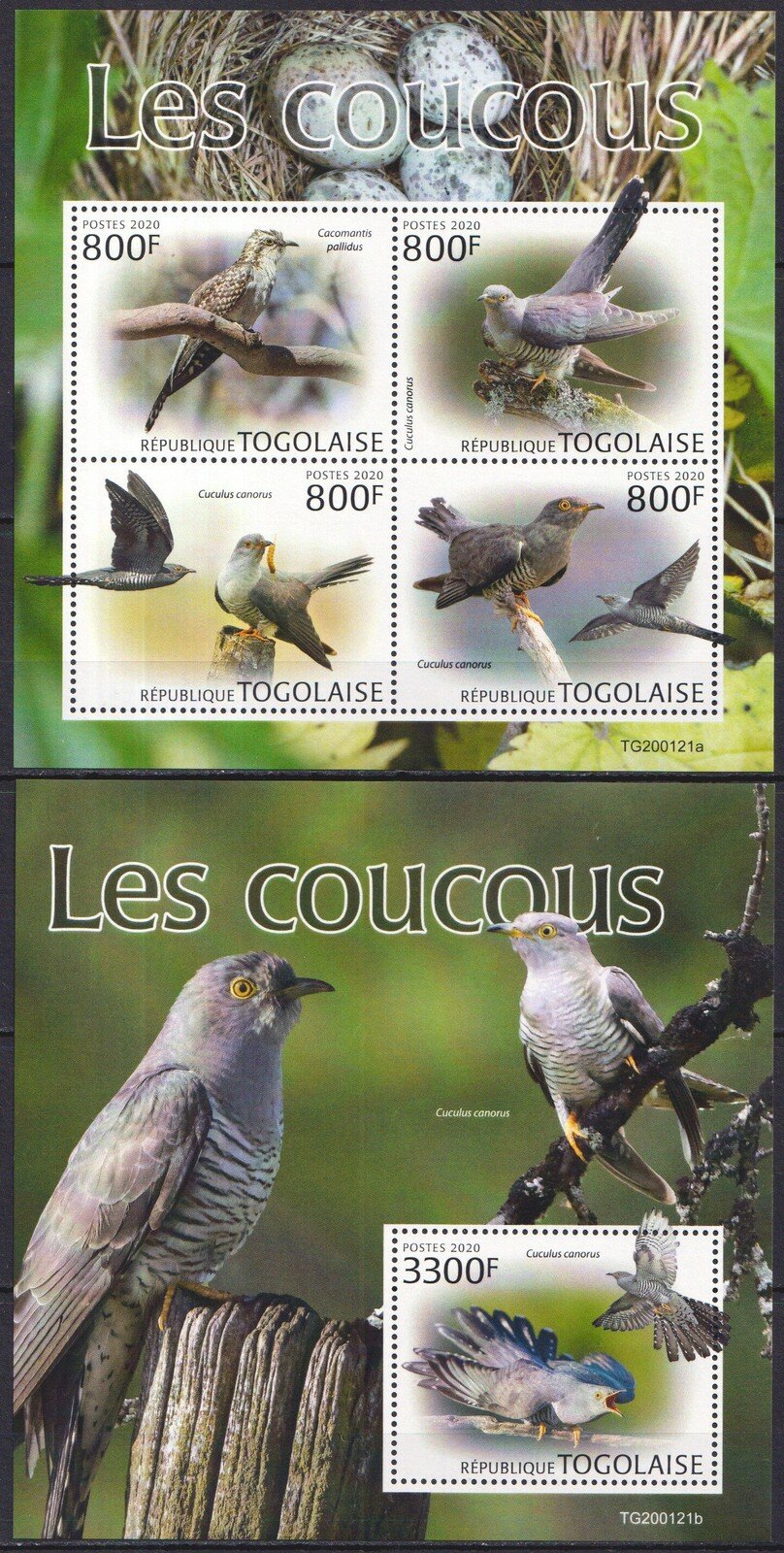 Марки 2020 год Того Кукушки Птицы Фауна #11059-11062+BL2010 MNH