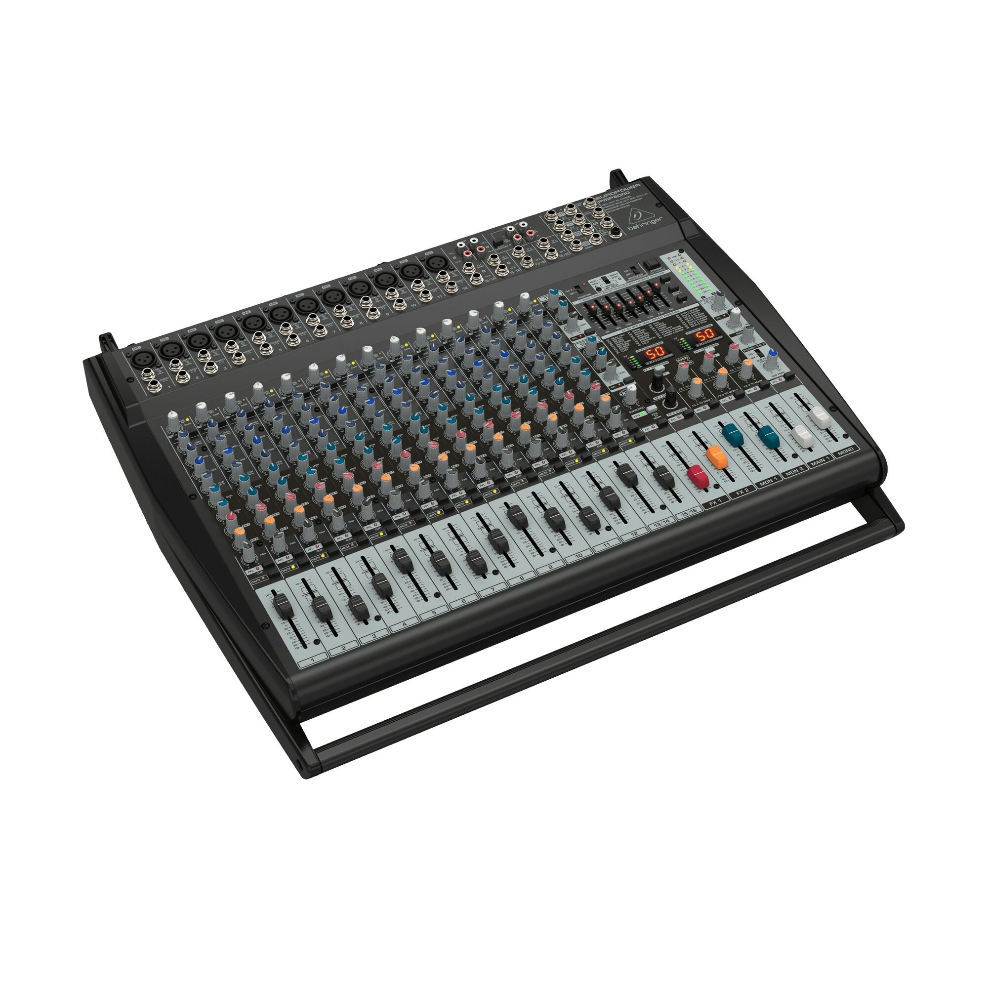 BEHRINGER PMP6000 - микшер-усилит,2х800 Вт,12 моно/4 стер, эквалайзер, эффекты, подавитель обр. связи