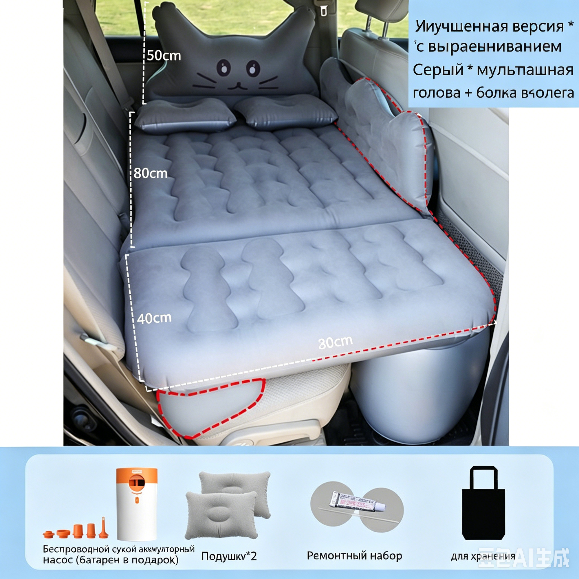 Матрас надувной автомобильный с подушками Автомобильный надувной станок Автомобильный складной дорожный станок
