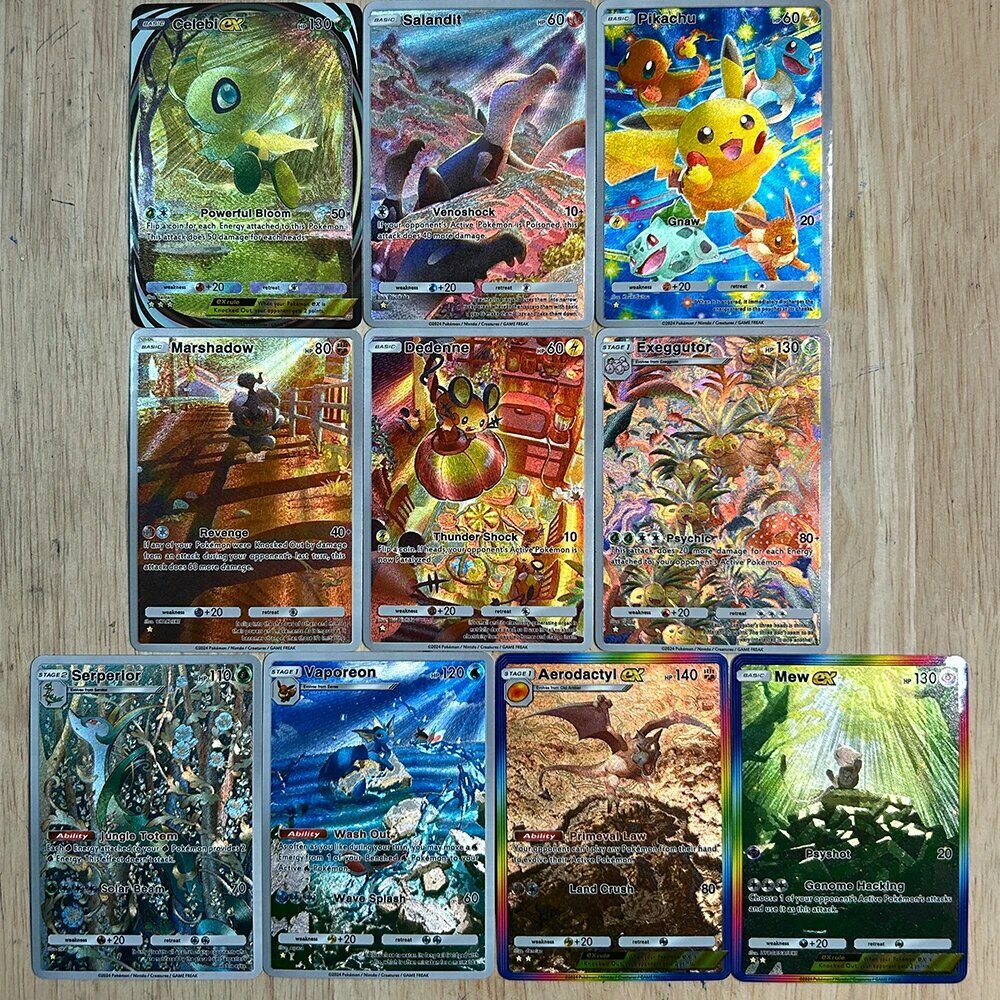 Коллекционные карты PTCG Bandai Celebi Dedenne Vaporeon Mew Embossed Flash