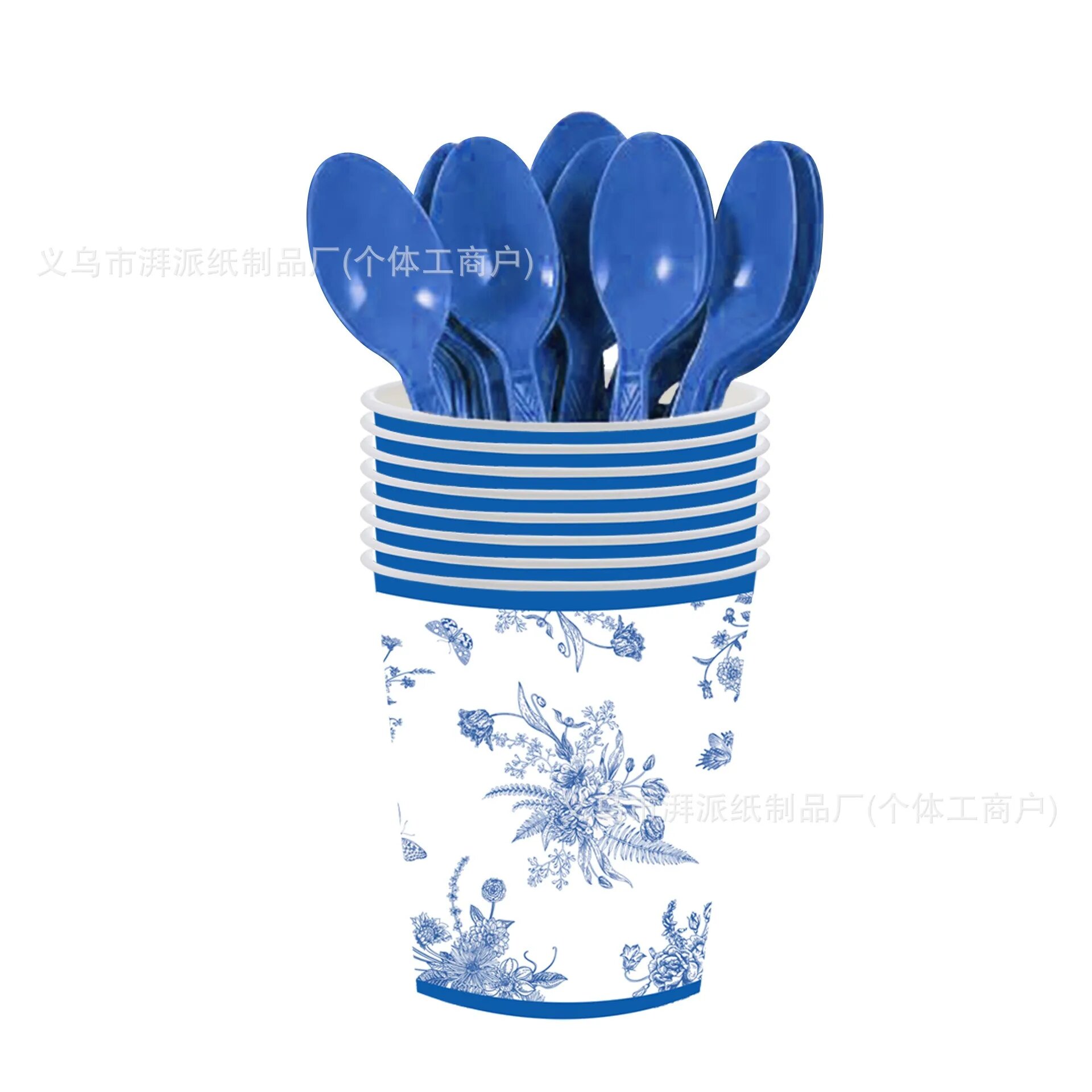Одноразовая посуда Gooparty сине-белая с цветочным узором 10pcs cups