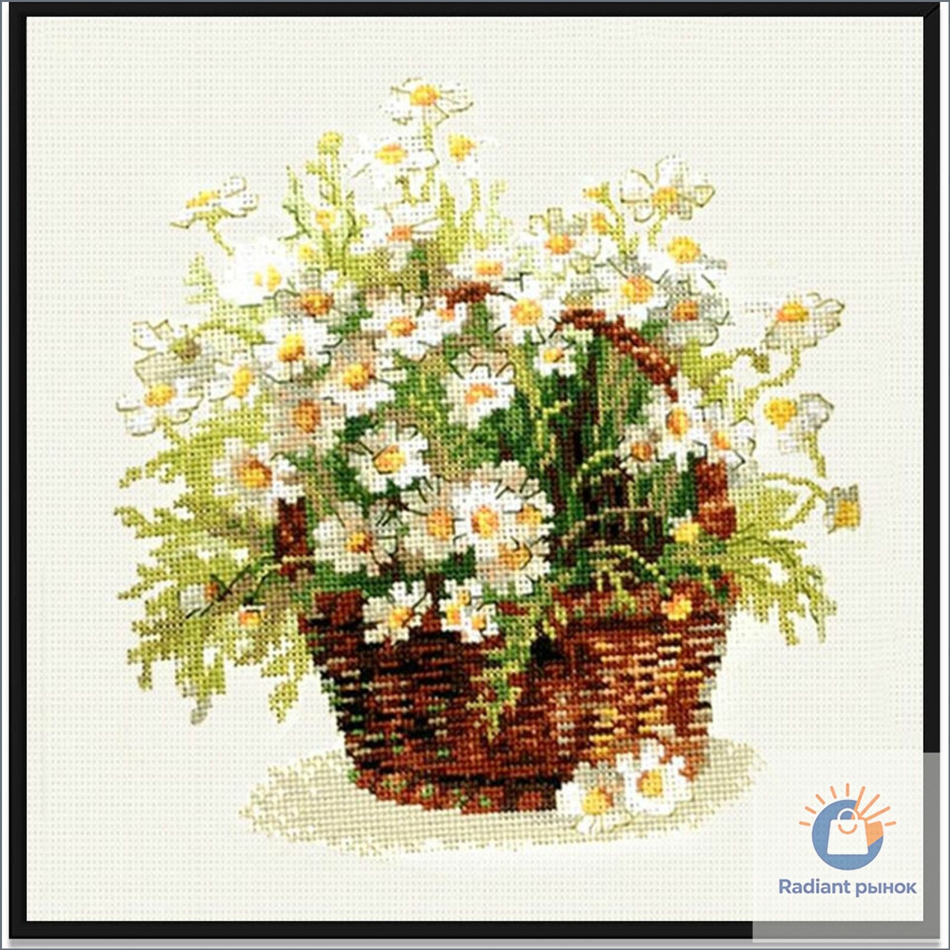 Экологичные хлопковые нити для вышивки крестом, набор Маргаритки , холст 37 37 см, 11CT, 3 нити