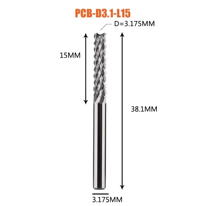 Фреза твердосплавная PCB-D3.1-L15, D=3.175 мм, 38.1 мм
