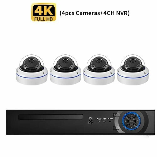 Комплект видеонаблюдения Gadinan 4K Ultra HD 8MP POE NVR с записью звука для уличных IP-камер безопасности с детекцией людей и алармом