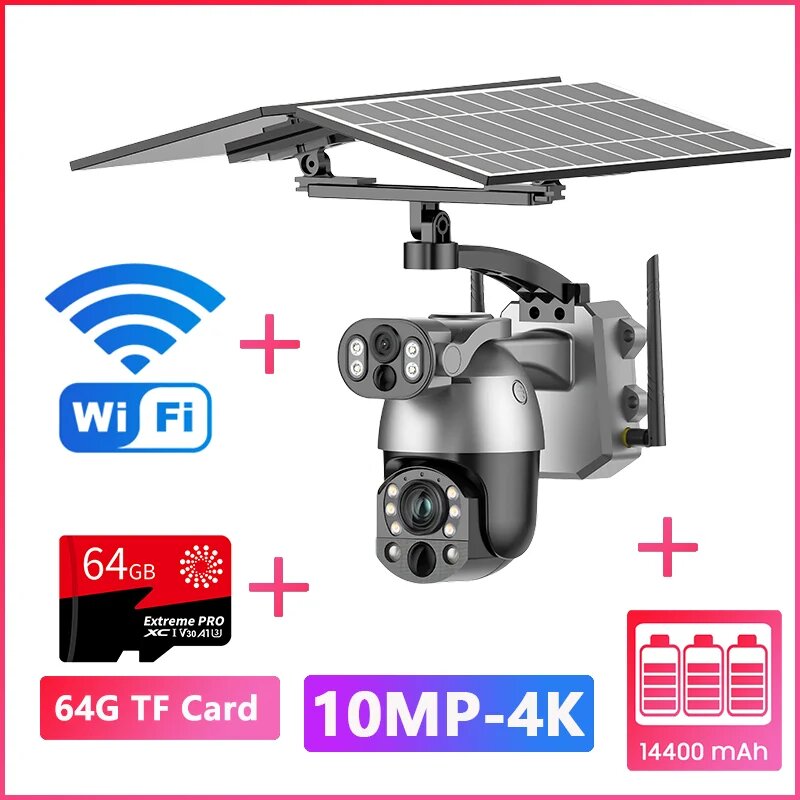 UNENTNGT Двухлинзовая 4K 50X ZOOM Солнечная камера 4G SIM Наружная 360° PTZ Солнечная WIFI Безопасная видеокамера CCTV Монитор Детекция человека Cam