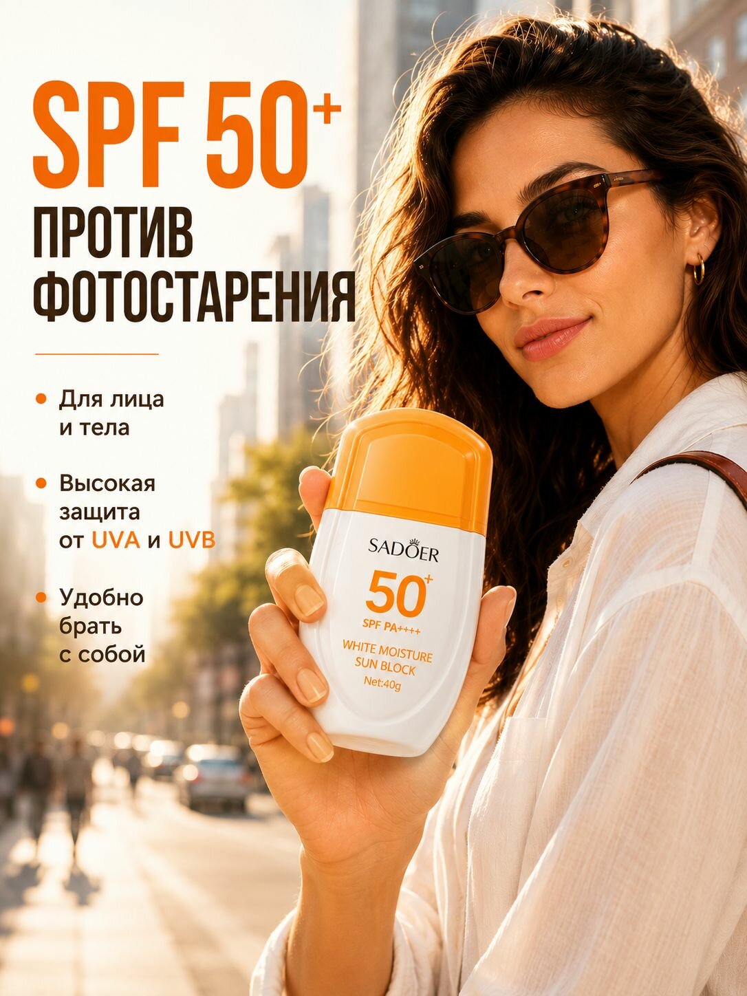 СПФ для лица; солнцезащитный крем для лица и тела SPF 50 SADOER 40 гр