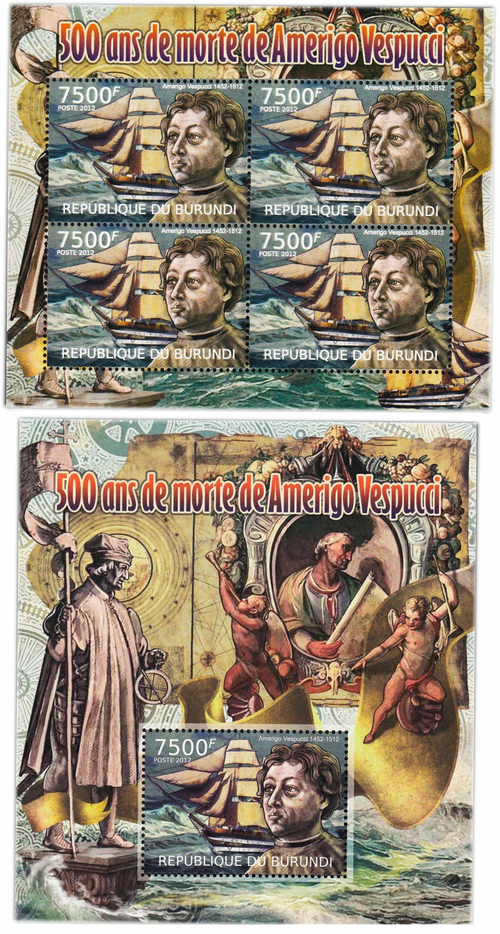 Бурунди блок + лист марок "Америго Веспуччи" 2012